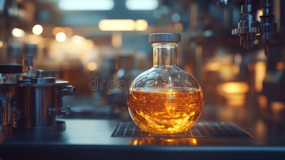Amber Liquid in Glass Flask Laboratory Setting Stock Illustration ...