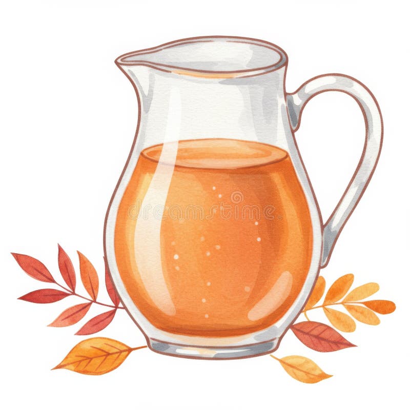 Amber Liquid in Glass Pitcher with Autumn Leaves Stock Illustration ...
