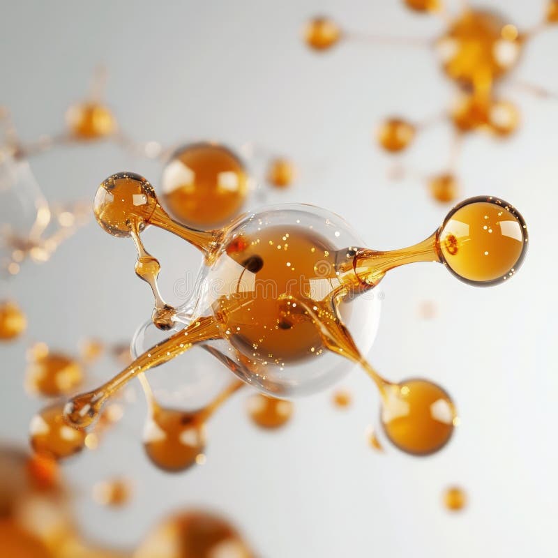 Amber Liquid Molecule Model Abstract 3D Rendering Stock Photo - Image ...