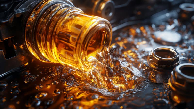 Amber Liquid Pouring into Metallic Container Stock Illustration ...