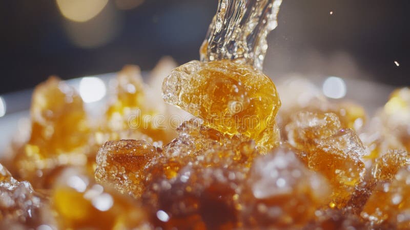 Amber Liquid Pouring Over Golden Ice Cubes Stock Illustration ...