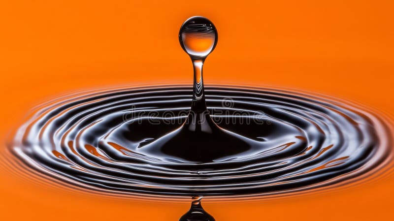 The Amber Liquid Ripples As a Water Droplet Impacts Its Surface Stock ...