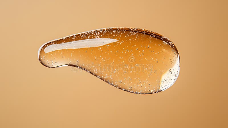 Amber Liquid with Shimmering Particles on Brown Background Stock ...