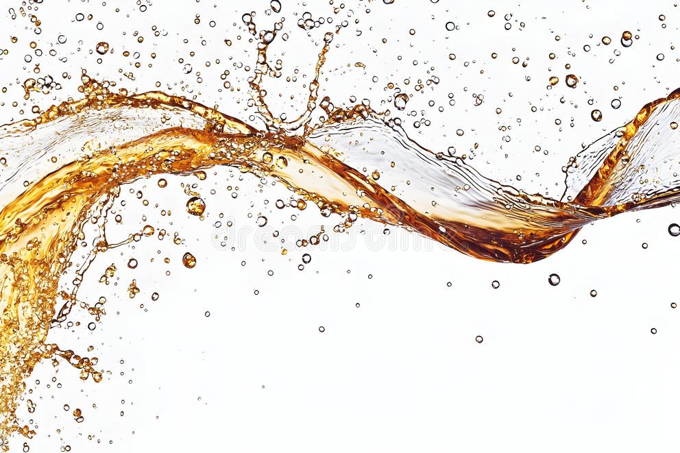 Amber Liquid Splash with Bubbles on White Background Stock Illustration ...
