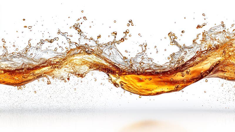 Amber Liquid Splash, Flowing, White Background, Bubbles, Beverage ...