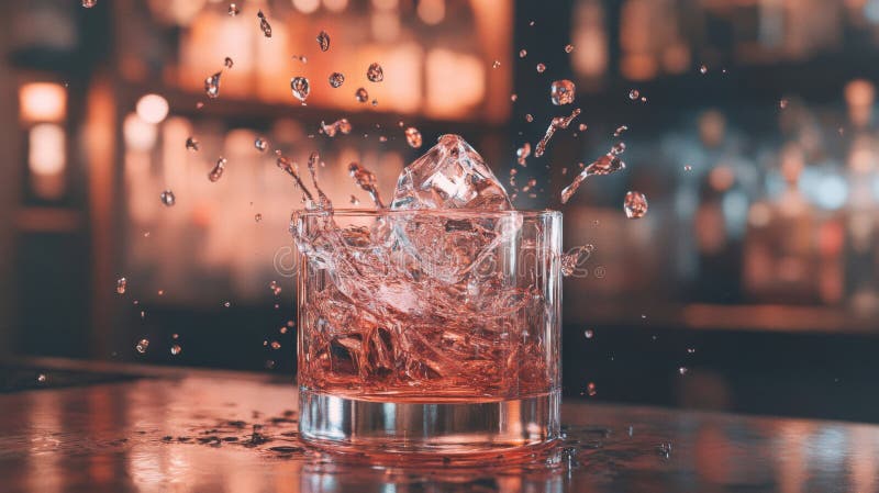 Amber Liquid Splashing in a Rocks Glass at a Bar Stock Illustration ...