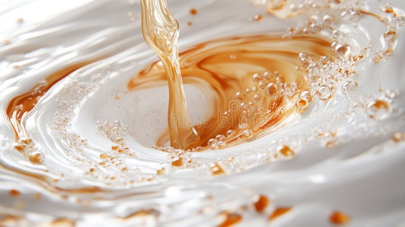 Amber Liquid Swirling into White Creamy Substance Stock Illustration ...