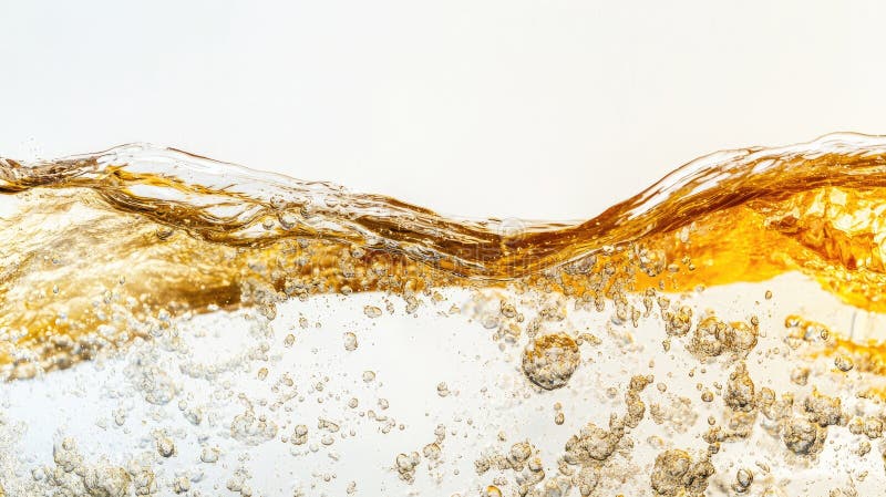 Amber Liquid Wave with Bubbles Flowing Underwater on White Background ...