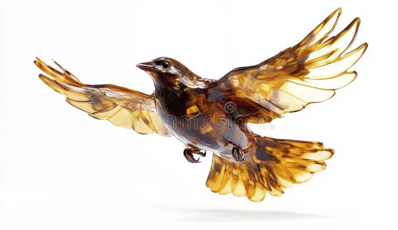 Amber Low Poly Bird in Flight Against White Background Stock ...