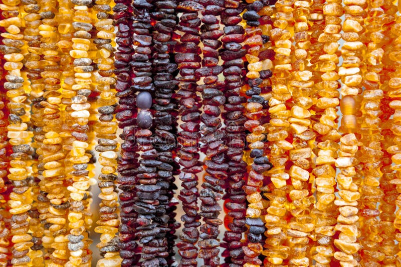 Amber Necklace. Amber of Different Colors and Sizes. Stock Image ...