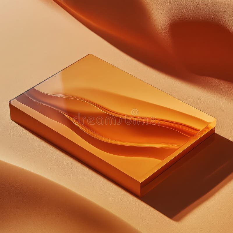 Amber Rectangular Object on Sandy Fabric with Wave Pattern Stock Photo ...