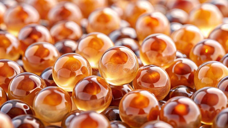 Amber Spheres Close Up a Textured Background of Shiny, Translucent ...