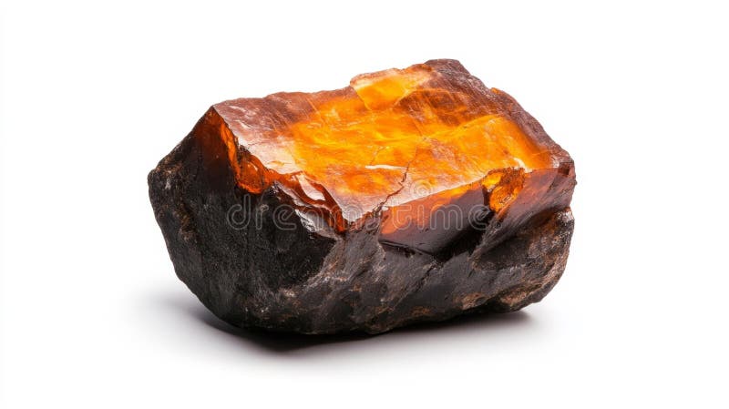 Amber Stone with a Translucent Orange Surface Isolated on a White ...