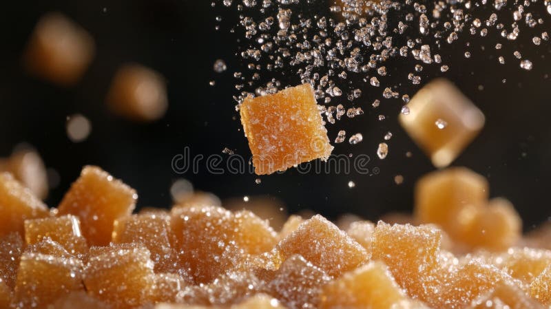 Amber Sugar Cubes Falling on Dark Background Stock Illustration ...