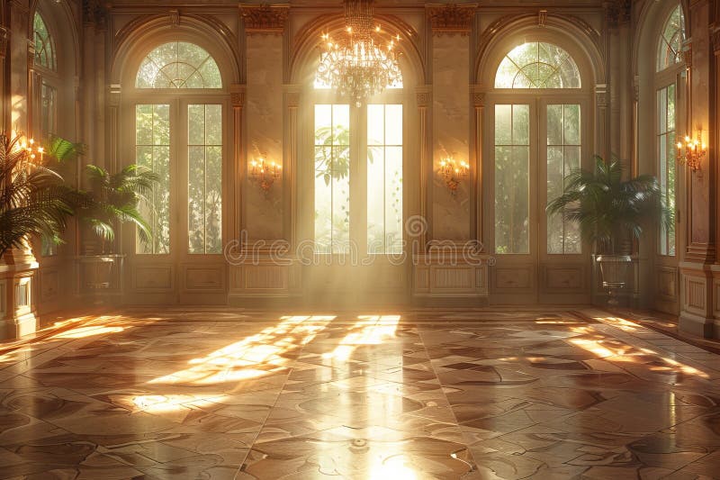 Amber Sunlight Filters through the Windows of the Spacious Room Stock ...