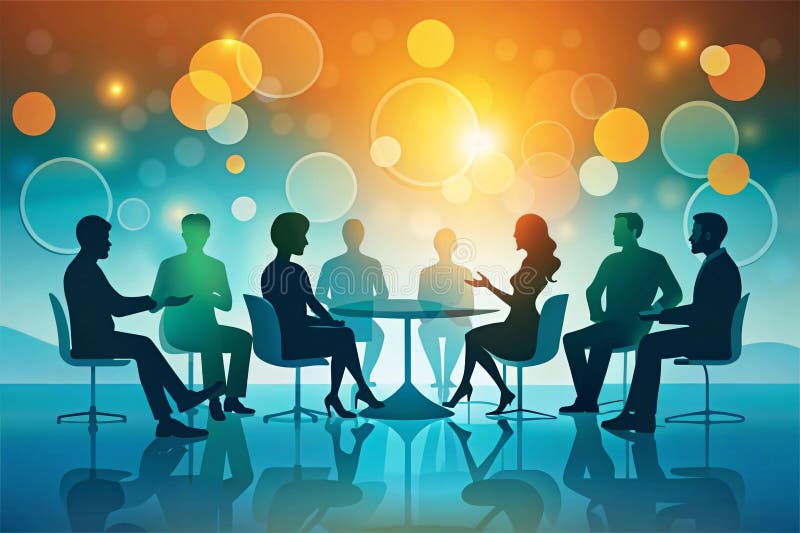 Amber To Teal with Round-table Silhouettes and Floating Conversation ...