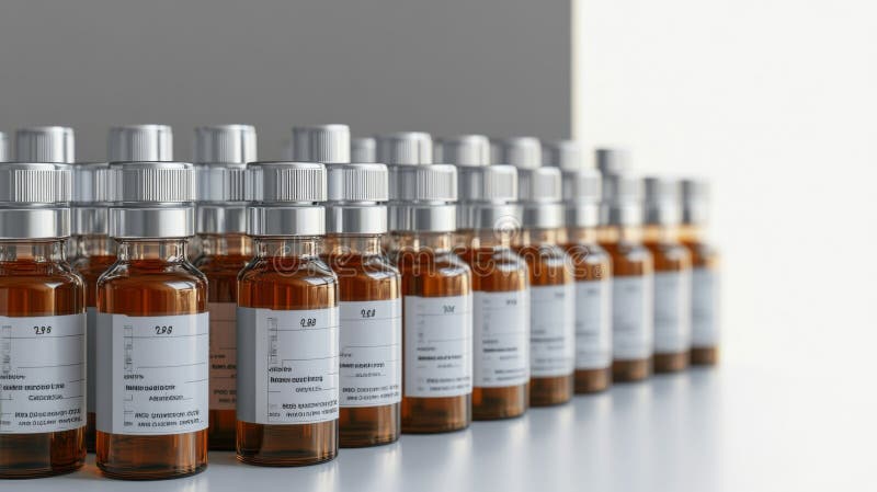 Amber Vials Lined Up in a Row on a Table Stock Photo - Image of ...