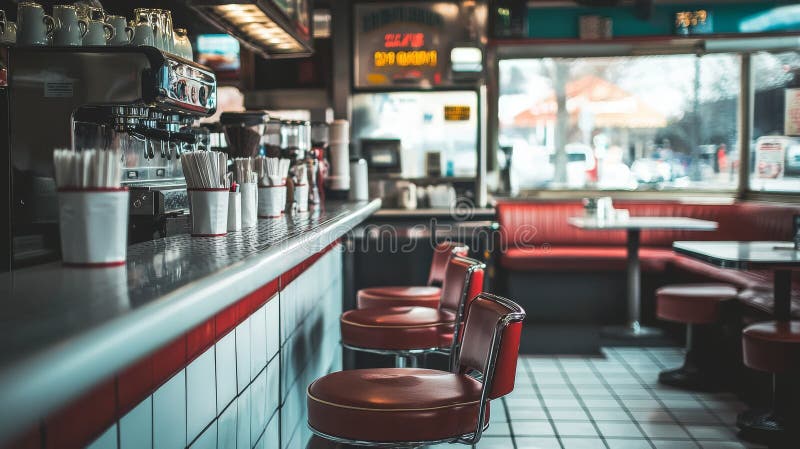 An Ambiance of 1950s Diners Inspired by Vintage Red Stools, Checkered ...