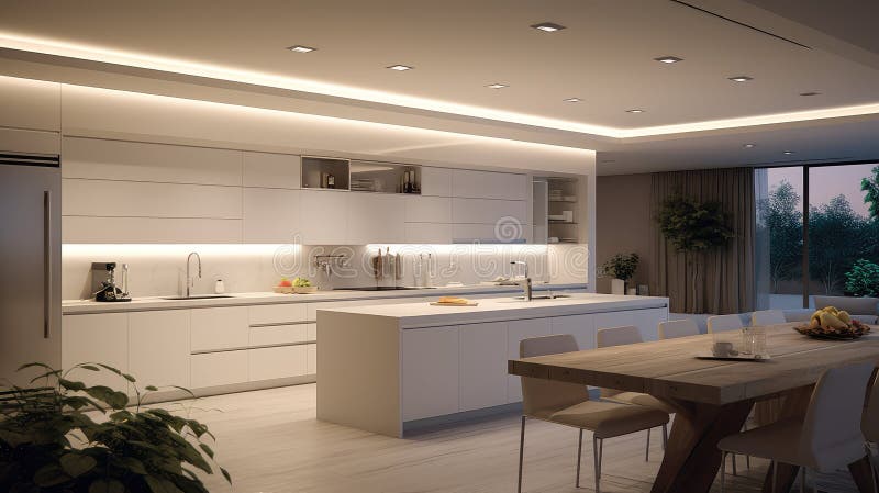 Ambient Modern Kitchen Lighting Stock Illustration - Illustration of ...