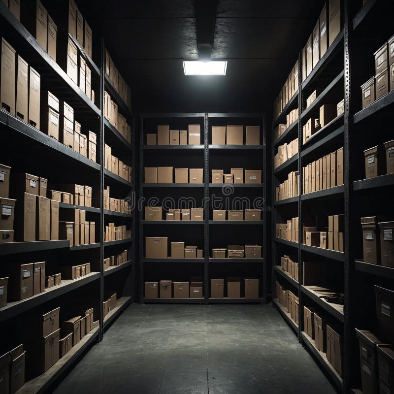 Ambient Storage Dimly Lit Room with Shelves Stock Illustration ...