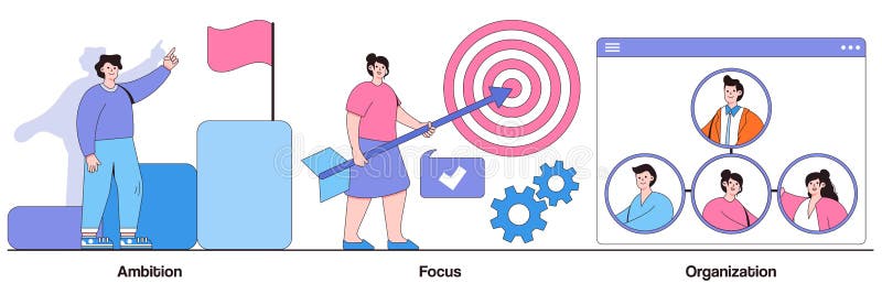 Ambition, Focus, Organization Concept with People Character. Business ...
