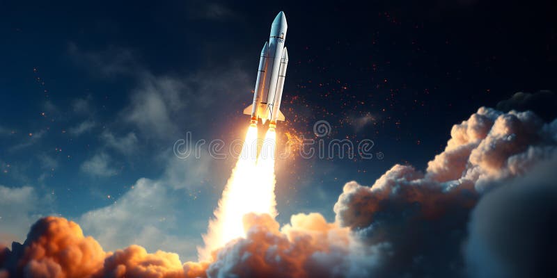 Ambition, Innovation, and Discovery: Rocket Launch into a Starry Sky ...