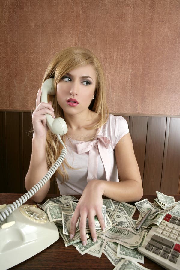 Ambition Retro Woman Lots of Dollar Money Notes Stock Photo - Image of ...
