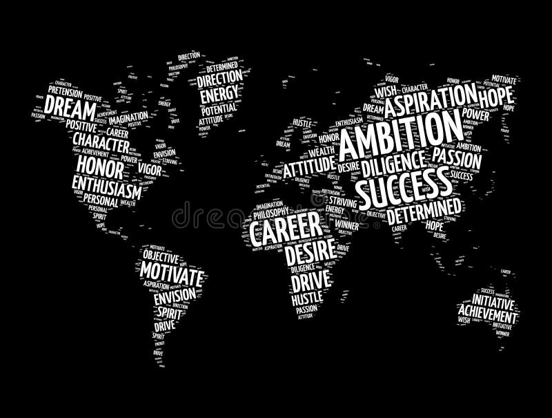 Ambition Word Cloud in Shape of World Map, Concept Background Stock ...