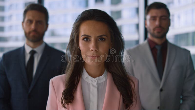 Ambitious Business Team Posing Looking Camera in Modern Office ...