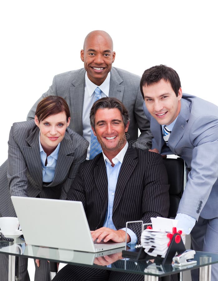 Ambitious Business Group Working at a Computer Stock Photo - Image of ...