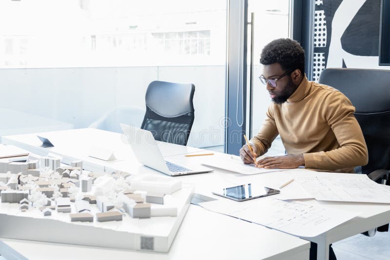 Ambitious Man Architect Developing Construction Strategies in His ...