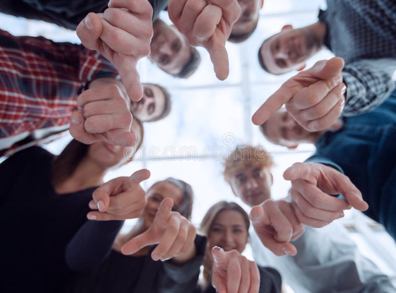 Ambitious Young People Standing in a Circle and Pointing at You. Stock ...