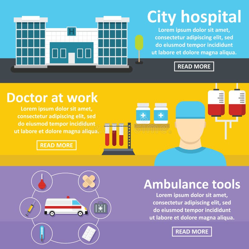 Ambulance Banner Set, Flat Style Stock Vector - Illustration of care ...