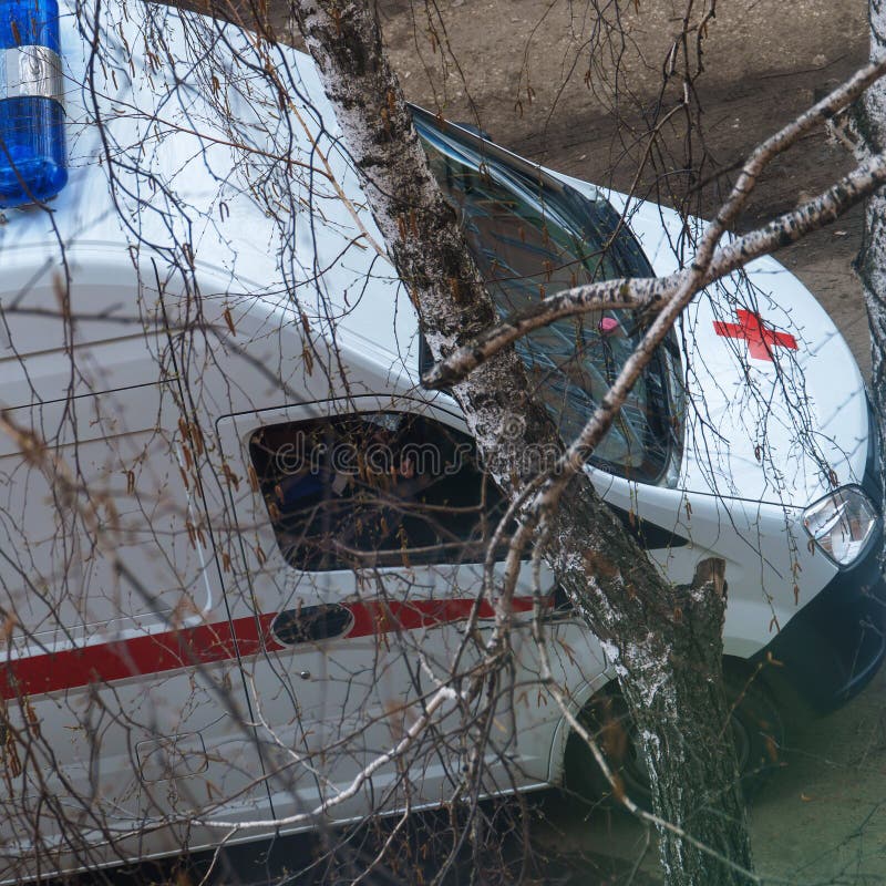 Ambulance Car at the House on the Tree Stock Image - Image of corona ...