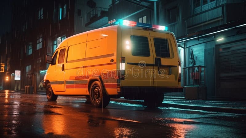 Ambulance Car on the Road at Night. Generative Ai Stock Illustration ...