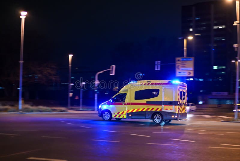 Ambulance in the City with Emergency Lights on with Motion Effect Stock ...
