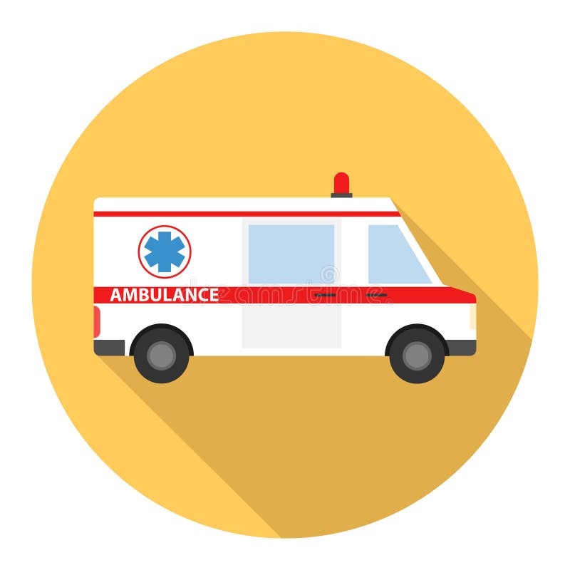 Ambulance, Ambulance Icon Isolated on Yellow Background with Shadow ...