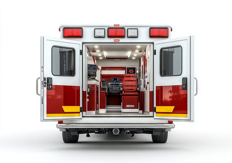An Ambulance with Its Doors Open, Viewed from the Inside, Set Against a ...