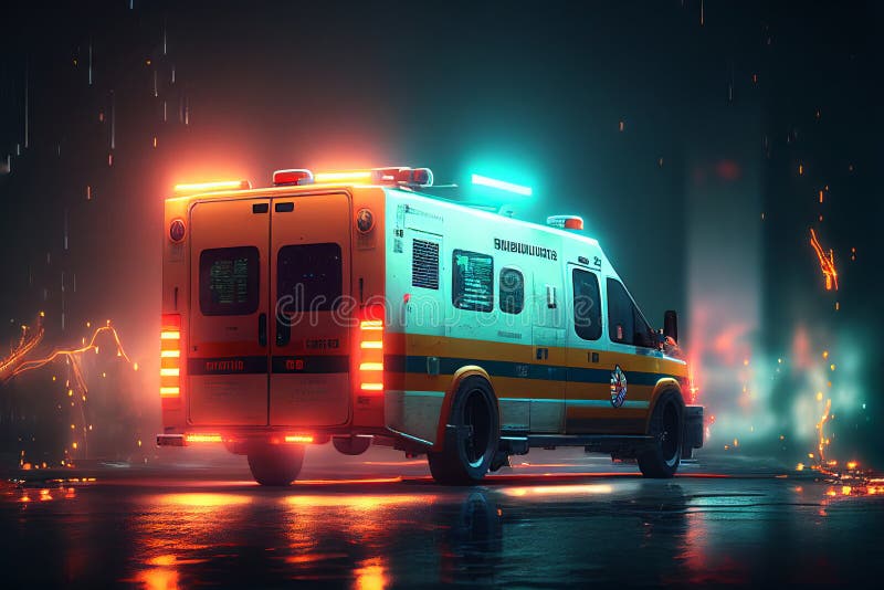 Ambulance at Night Driving through a Fire Stock Illustration ...