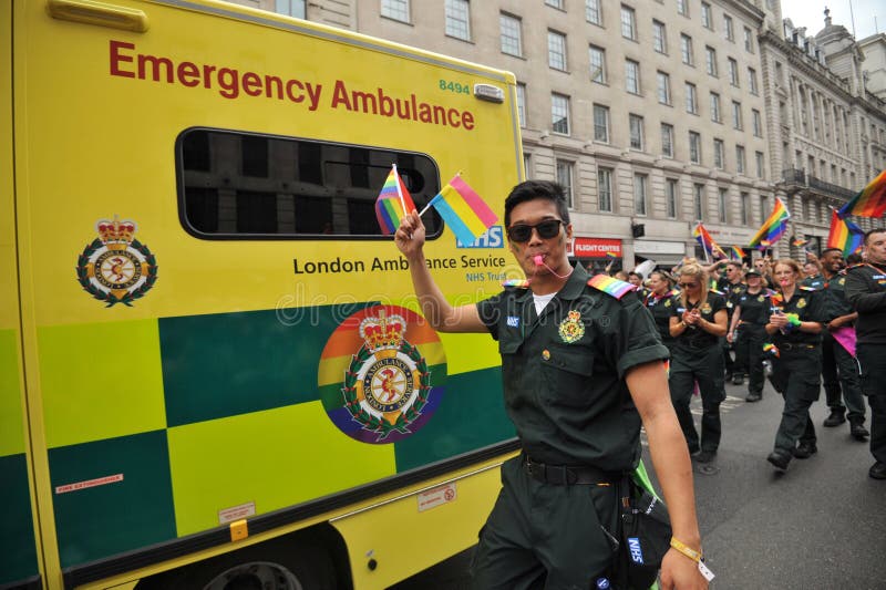 Ambulance Personnel at the Pride Parade in London , England 2019 ... Ambulance Personnel at the Pride Parade in London , England 2019 ...