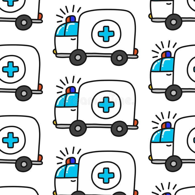 Ambulance Car Seamless Pattern Background, Blue Tone Image Stock Vector ...