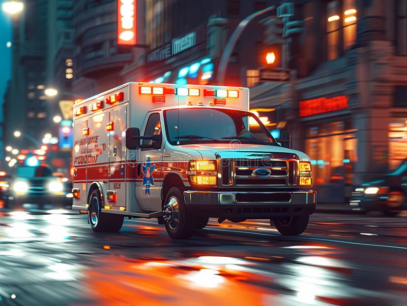 Ambulance at Speed in the City Stock Illustration - Illustration of ...
