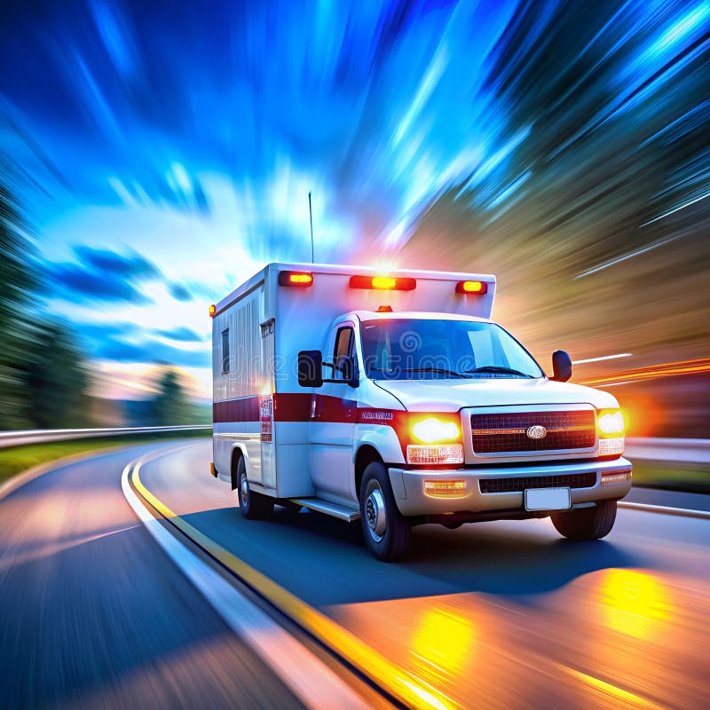 An Ambulance Speeds on a Road at Sunset, Indicating Urgency, Ai ...