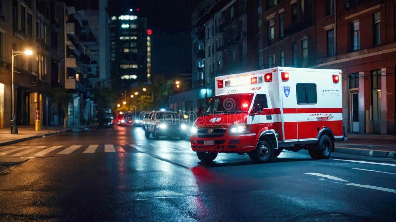 Ambulance on the Street at Night. Ambulance Car Stock Illustration ...