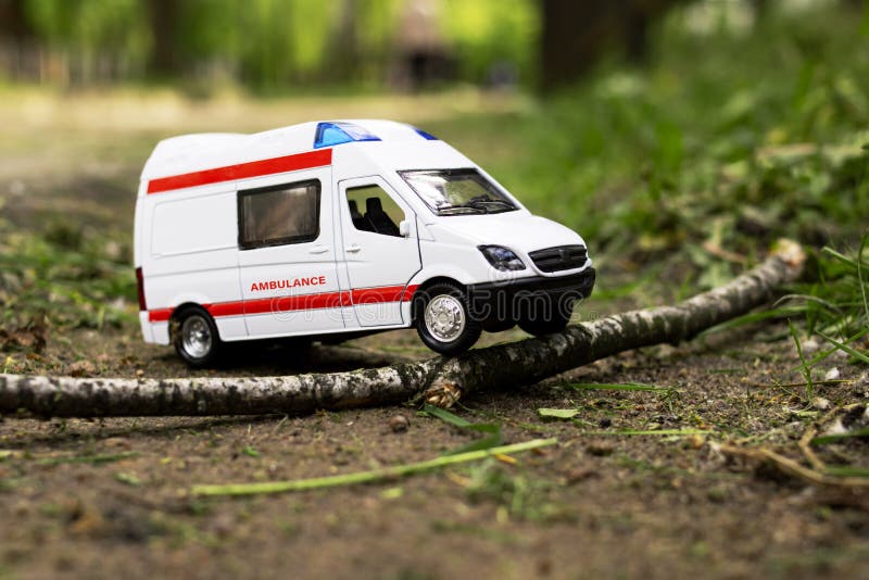 Ambulance Stuck in Front of a Fallen Tree Stock Photo - Image of city ...