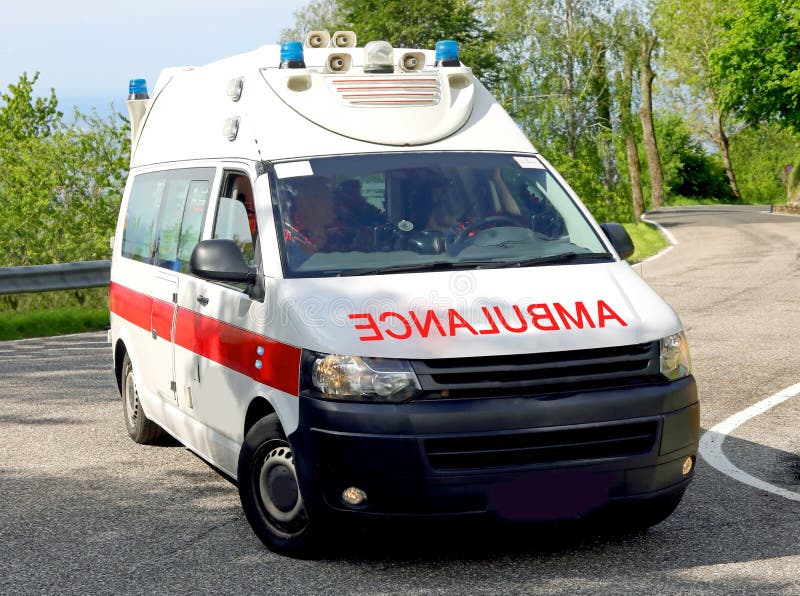 Ambulance Van with Reverse Large Red Text Stock Photo - Image of city ...