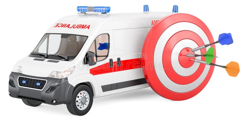 Ambulance Van with Target with Arrows, 3D Rendering Stock Illustration ...