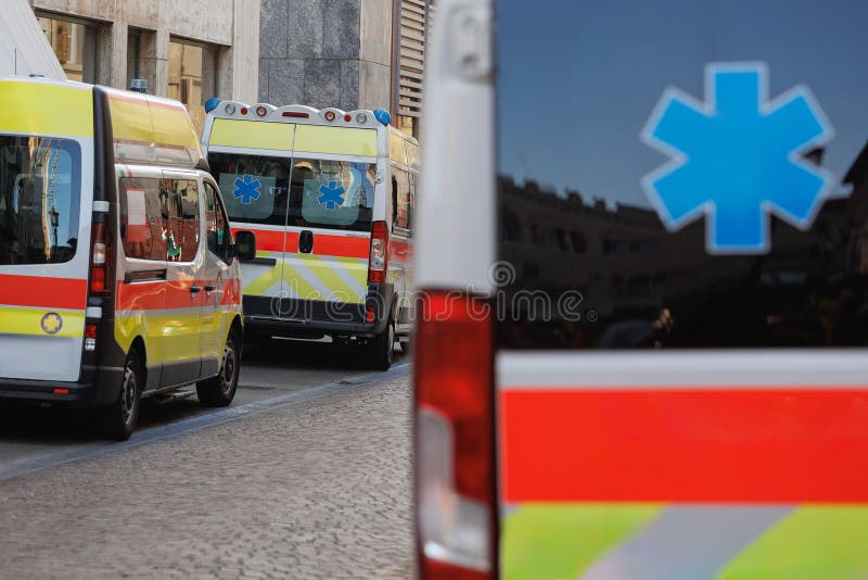 Ambulances on a City Street for Emergency Response Stock Image - Image ...