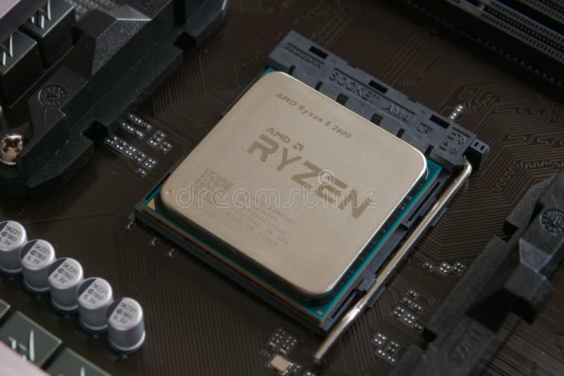 AMD CPU Ryzen on Mainboard editorial stock photo. Image of computer ...