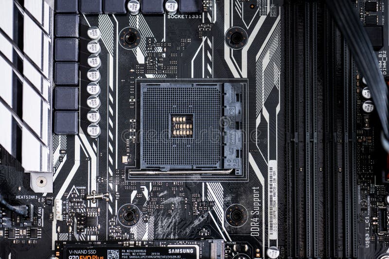 AM4 AMD CPU Socket on a Computer Motherboard.. Editorial Photo - Image ...